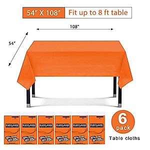 Orange 6 Pack Premium Disposable Plastic Tablecloth 54 x 108 In - Plastic Table Cloths for Parties Disposable Tablecloth for 8 Feet Rectangle Tables - Rectangle Tablecloth - Orange Tablecloth Plastic