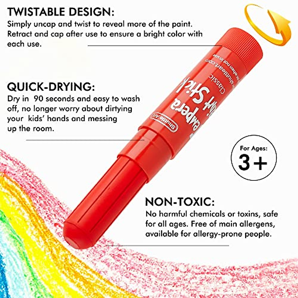 Shuttle Art Tempera Paint Sticks, 31 Pack Solid Tempera Paint Set, 30 Colors with 1 Drawing Pad for Kids, Washable, Super Quick Drying, Works Great on Paper Wood Glass Ceramic Canvas