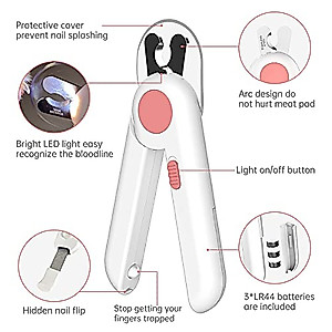 Petgravity Cat Dog Nail Clippers Trimmer with LED Light to Avoid Over-Cutting Hidden Nail File Razor Sharp Blade with 3 Battery Professional Grooming Tools Kit for Pet Claw Care Pink