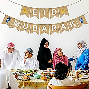 Eid Mubarak Banner Burlap - Eid Mubarak Decoration - Eid Mubarak Party Supplies - Rustic Eid Mubarak Banner Bunting for Mantle Fireplace - Eid Mubarak Outdoor Indoor Hanging Decor