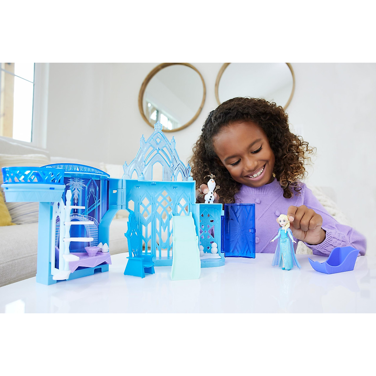 Mattel Disney Frozen Toys, Elsa Ice Palace Storytime Stackers, Castle Doll House Playset with Small Doll & 8 Accessories