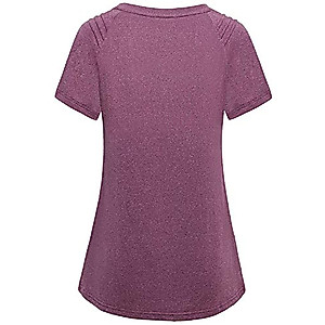 MISS FORTUNE Womens Workout Yoga Shirt Loose Short Sleeve Gym Hiking Clothes Moistue Wicking Top (2- Red, Medium)
