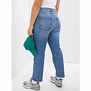GAP Womens High Rise Straight Fit Jeans, Medium Hert Destroy, 31 Regular US