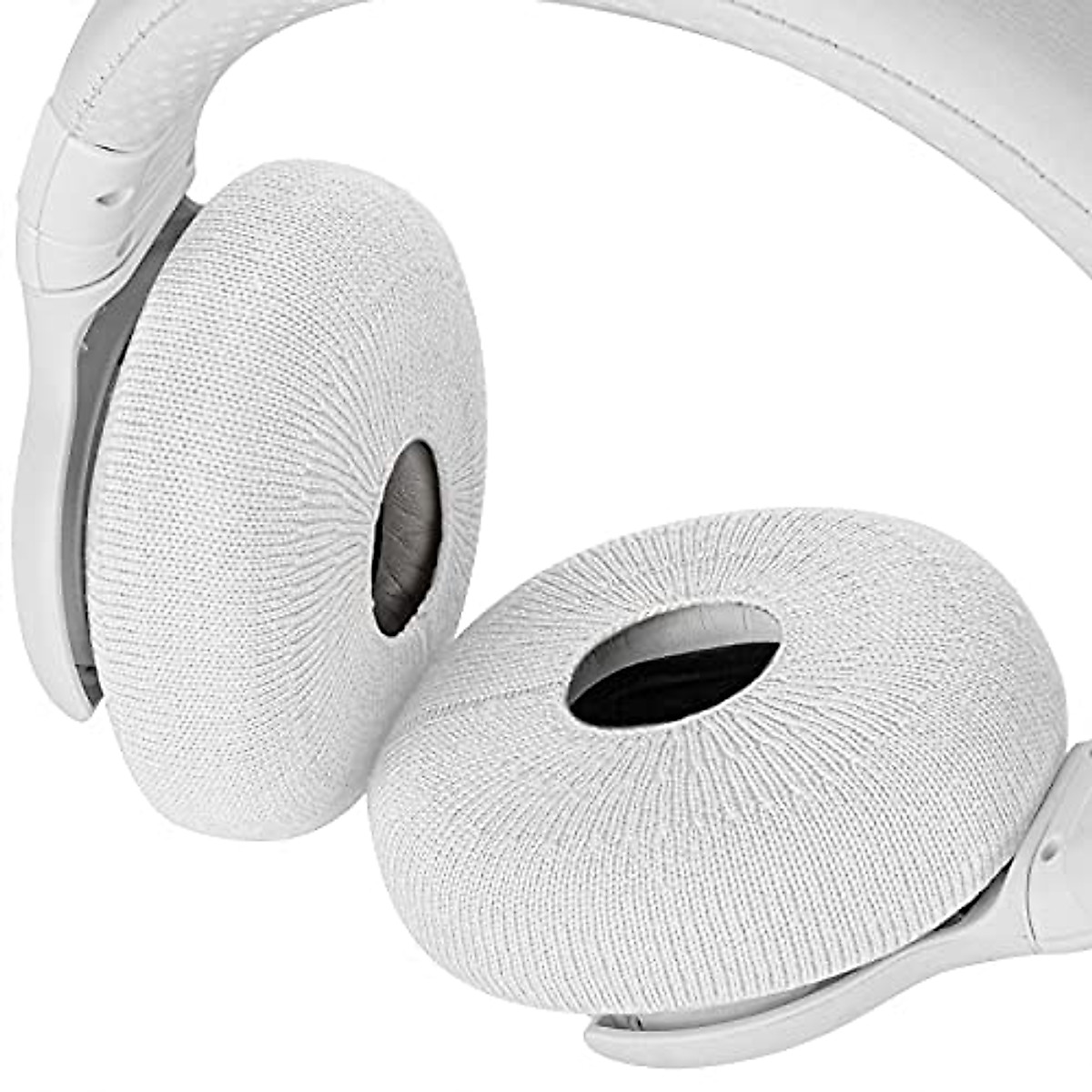 Geekria 2 Pairs Flex Fabric Headphones Ear Covers, Washable & Stretchable Sanitary Earcup Protectors for On-Ear Headset Ear Pads, Sweat Cover for Warm & Comfort (S/White)