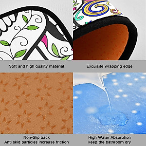 Emelivor Day Dead Sugar Skulls Kitchen Rugs and Mats Set 2 Piece Non Slip Washable Runner Rug Set of 2 for Kitchen Floor Home Decorative Laundry