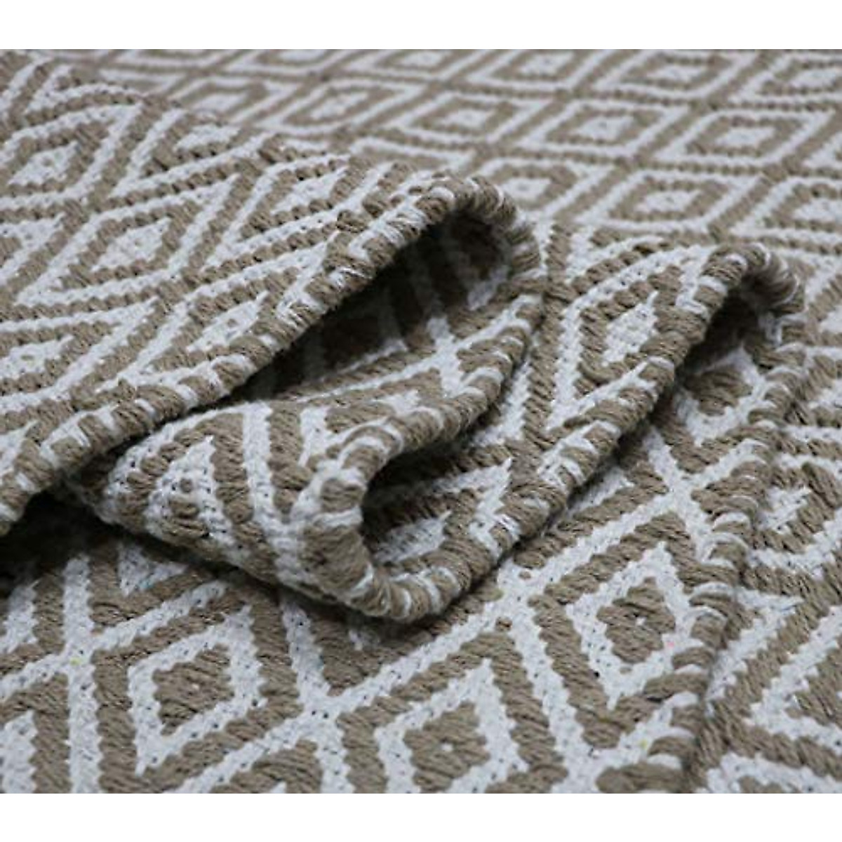 The Home Talk Cotton Area Rug | Carpets Suitable for Living Room, Bedroom, Dining Room, Home Décor | Handcrafted Traditional Rugs | Non-Skid | Diamond Contemporary | 24’’ x 48’’ | Beige