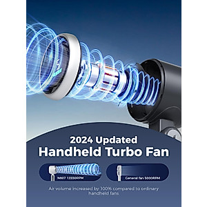 Diveblues Portable Handheld Turbo Fan, 5 Gear Wind, Battery Operated, Up to 12 Working Hours, 3 IN 1 Hand Fan with Air Turbo Tech Cooling Fan for Outdoor Activities, Travel, Working