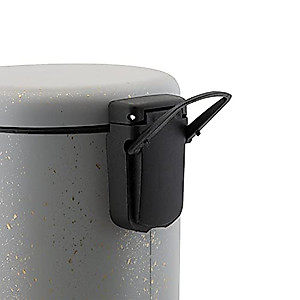 Elle Décor Step Bin with Lid Trash Can | Dimensions: 8.7"x 6.7"x 9.8" | 3 Liter | Speckled Design | Bathroom Accessories | Easy Open and Close | Grey