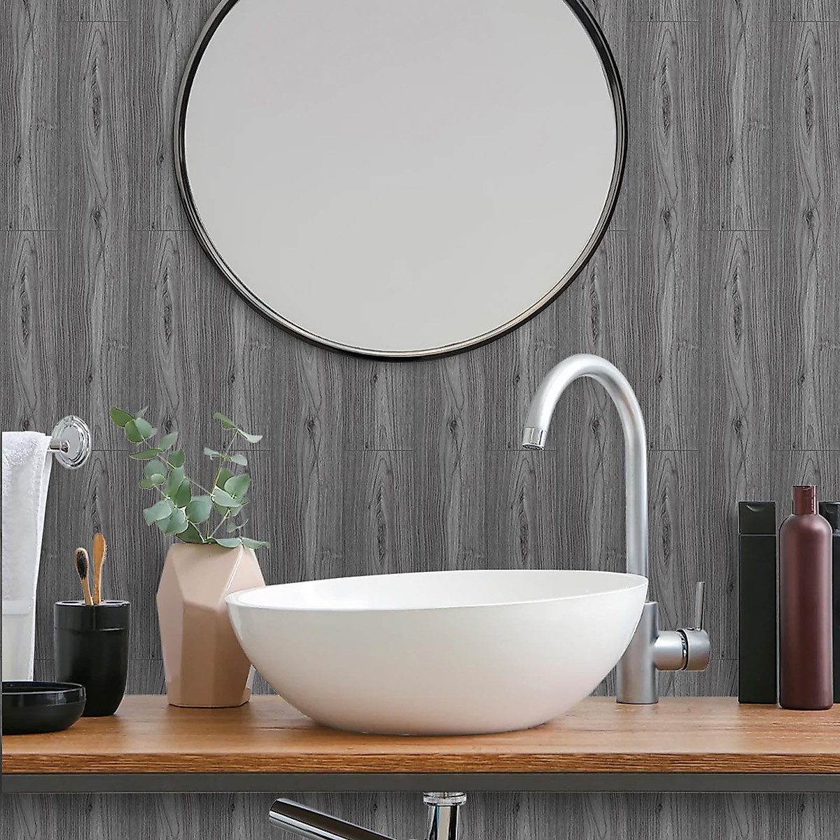 NUFLR Peel and Stick Floor Tile, Vinyl Flooring Natural Grey Wood, Easy to Install and Removable for Update Bathroom Kitchen RV (6 X 35In, 10 PCS)……