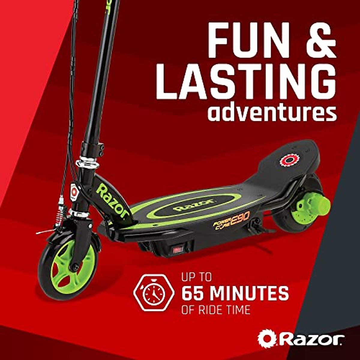 Razor Power Core E90 Electric Scooter with hub motor, push-button throttle, for kids 8+