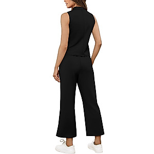 SAMPEEL Two Piece Set for Women Casual Lounge Sets Summer Outfits Matching Sets Women Clothing Business Casual Vacation Travel Outfits Wide Leg Crop Pants Mock Neck Tops Set Black 2025 M