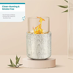 Home Zone Living Concrete Portable Tabletop Round 4.7" Mini Fire Pit Bowl, Wick Included, Indoor, Outdoor Use, Patio, Deck, Balcony Safe, Ethanol Alcohol, Smokeless, Long Burning, Fireplace, Soot Free