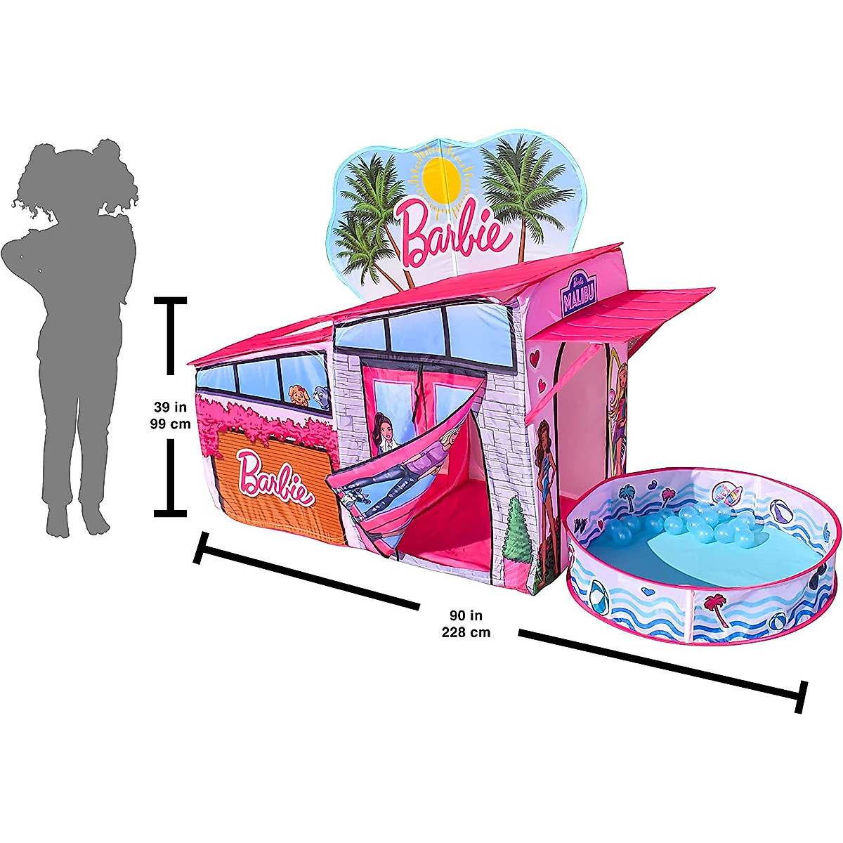 Sunny Days Entertainment Barbie Dreamhouse Pop Up Tent - Over 7 Feet Long - Includes Ball Pit and 20 Play Balls