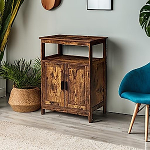 Tianlang Retro Industrial Storage Cabinet, Cupboard with 1 Adjustable Shelf and 2 Doors, Multifunctional Cabinet for Living Room, Kitchen, Enterway, Stable Wood Frame, Retro Brown LJBC002F