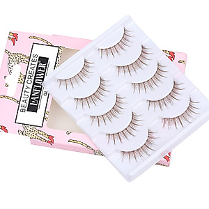 Brown Lashes Clear Band Natural Wispy Manga Brown Eyelashes Short Soft 5 Pairs Halloween Decorative Brown False Eyelashes Pack by Lanflower