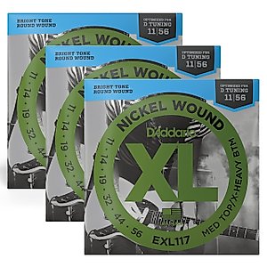 3 Sets of D'Addario EXL117 Electric Guitar Strings for Drop D Tuning