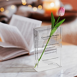 Book Vase for Flowers: Mystery of Growth Clear Flower Vase. Unique Book-Shaped Decor Vase for Floral Arrangements.