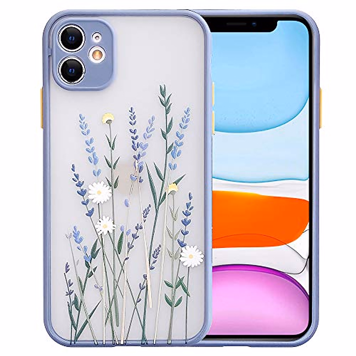 Ownest Compatible for iPhone 11 Case for Flower Clear Frosted PC Back Floral Girls Woman and Soft TPU Protective Silicone Slim Case for iPhone 11-Purple