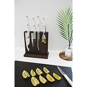 BOUMBI Beautiful Wood Grain Wooden Magnetic Knife Block with Strong Magnets Double Side Cutlery Display Stand Storage Rack (Carbonized Maple Wood)