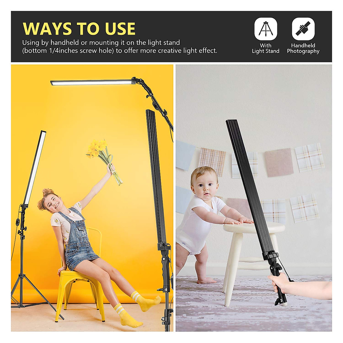 Neewer 3-Pack 60 LED Video Lighting Kit with Adjustable Brightness, 2.24 Meters Light Stand