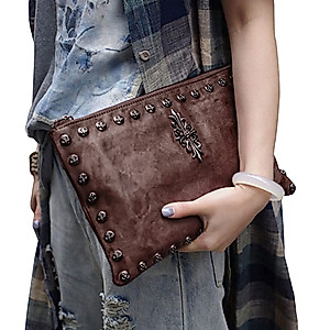 LETEULO Wallets for Women Genuine Leather Card Organizer Dip Dye Coin Purse Ladies Ultrathin Wallets (Coffee) AND Womens Crossbody Bag Vintage Shoulder Bag Leather Clutch Handbags Purse (Coffee, L)