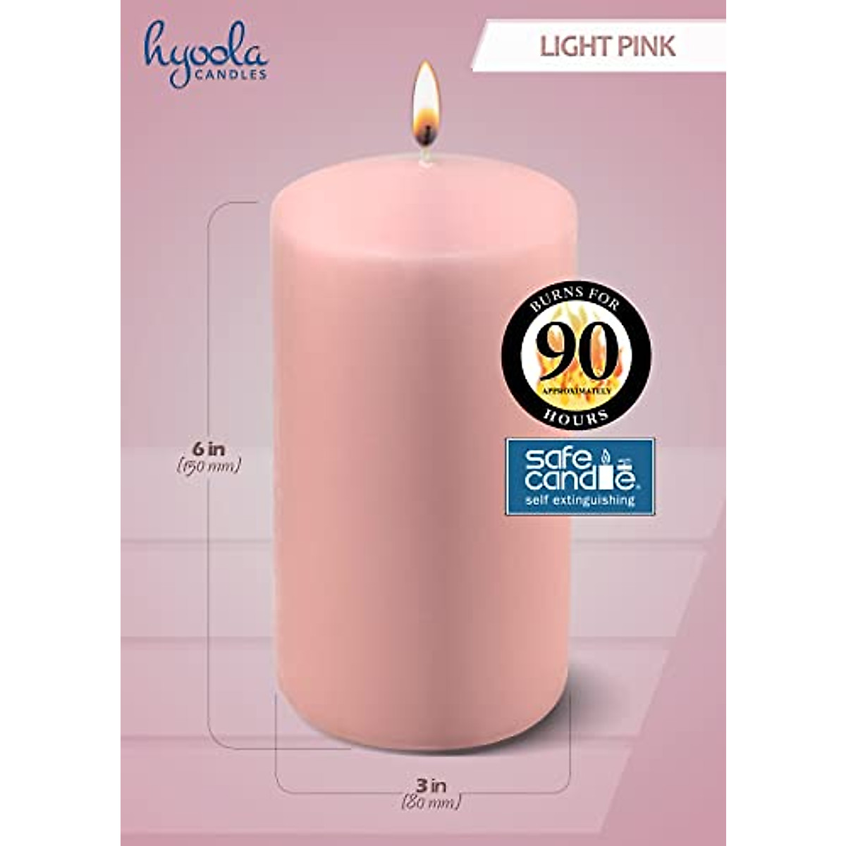 Hyoola Light Pink Pillar Candles 3x6 Inch - 6 Pack Unscented Pillar Candles Bulk - European Made