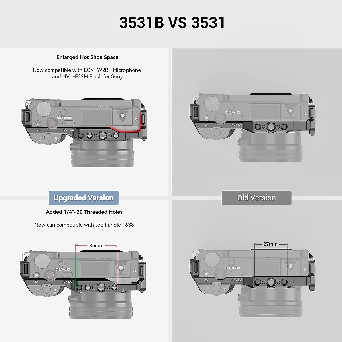 SmallRig Cage with Built-in Quick Release Plate for Arca-Swiss and Cold Shoe for Sony ZV-E10-3531