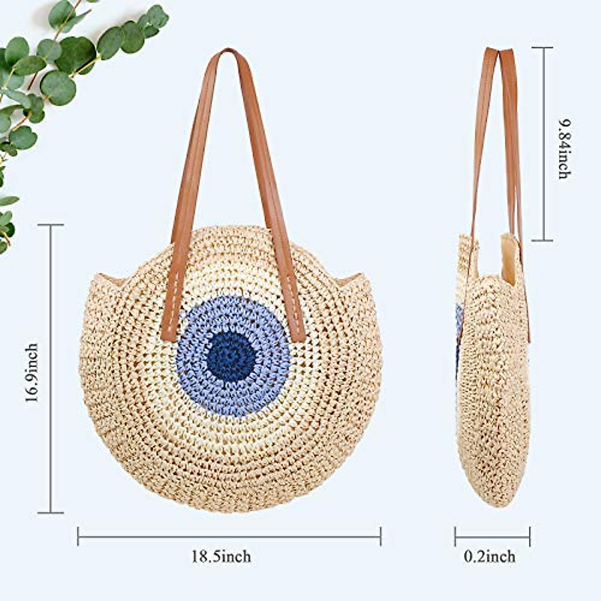 Straw Bag Round Summer Large Woven Beach Bag Purse Handle Shoulder Bag for Women Vacation Tote Handbags