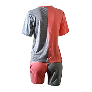 KANSOON Womens 2 Piece Outfits Color Contrast Crew Neck Top and Tight Biker Shorts Summer Set Pinkgrey XL