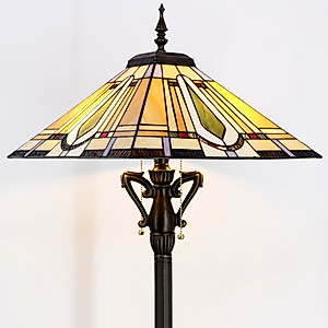 AVIVADIRECT Tiffany Floor Lamp Geometry Mission Style Stained Glass Standing Reading Light 16X16X64 Inch