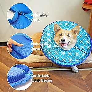 Aberatail Soft Dog Cones for Large Medium Small Dogs After Surgery, Adjustable Soft Cone Collar, Recovery Collars to Prevent Pets from Wounds and Rashes with Hook & Loop and Drawstring (Large)