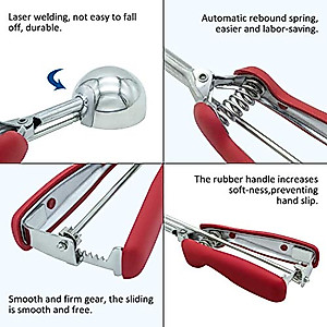 HEGO YUM Cookie Scoop,Ice Cream Scoop,3PCS Stainless Steel 1.5/2/3Tablespoon ice cream scooper,Red Rubber Grips Design,Durable and Effortless,for Ice Cream,Melon Baller and Baking(20#M/30#L/40#L)