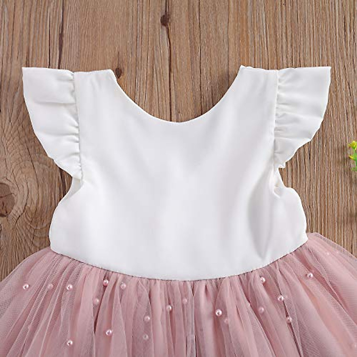 Leesiy Newborn Baby Girls Xmas Dress Red Rose Flower Lace Ruffle Bubble Tulle Princess Dress Wedding Party Easter Day Dresses (Wedding Party-Pink, 1-2Years)