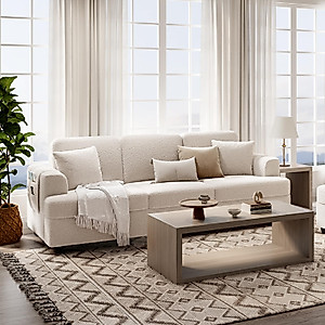 KKL Deep Seat Sofa 89 Inch with Throw Pillow, Modern Sofa, Couches for Living Room, Comfy Sofa, Sleeper Couch, Bouclé, Offwhite