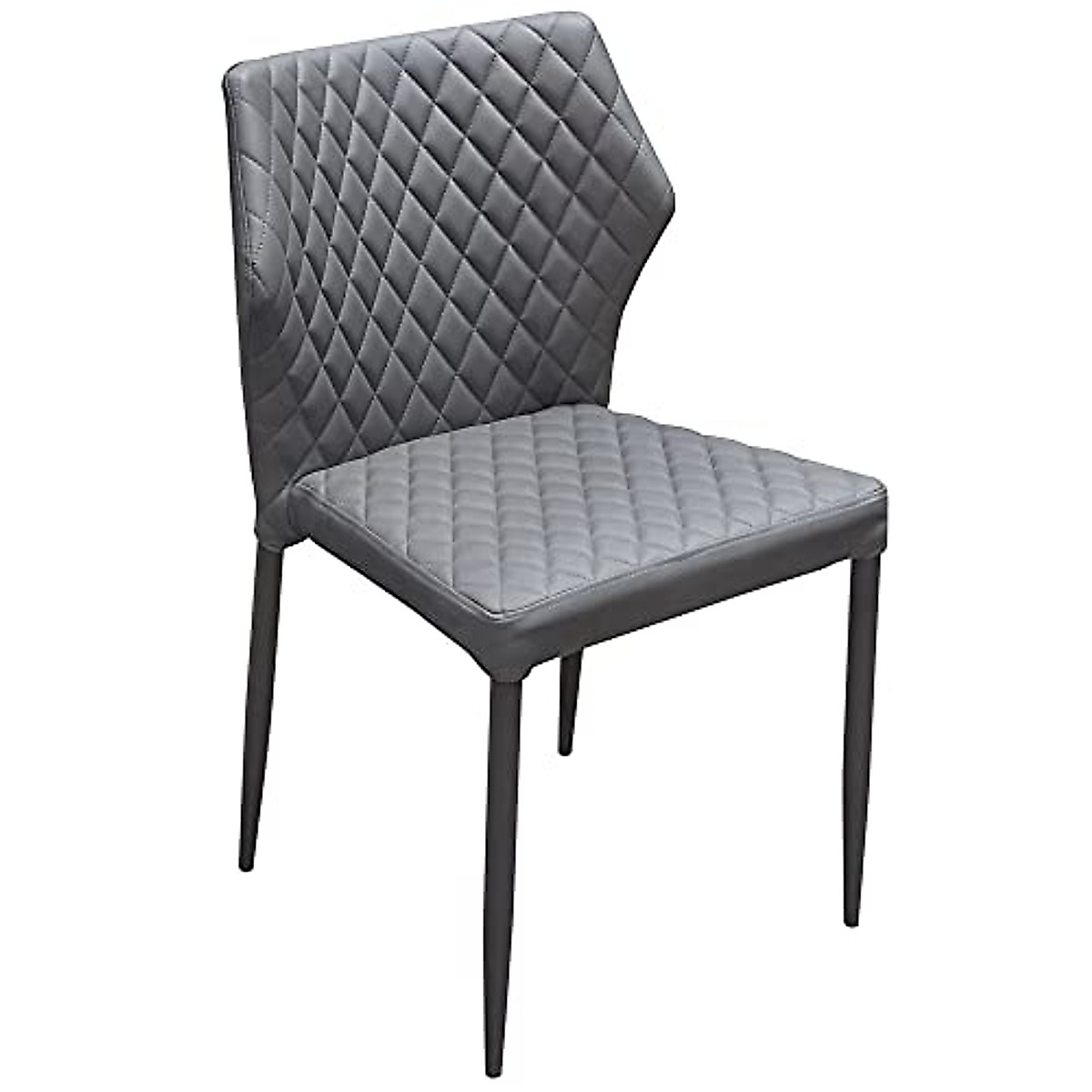Nova Lifestyle Milo 4-Pack Dining Chairs in Grey Diamond Tufted Leatherette with Black Powder Coat Legs