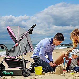 AmorosO Single Stroller - Baby Stroller with Four Wheels - Lightweight Stroller - Convertible Stroller with Extra Storage Space - Foldable Stroller with Sun Protection Hood Cover (Pink/Grey)