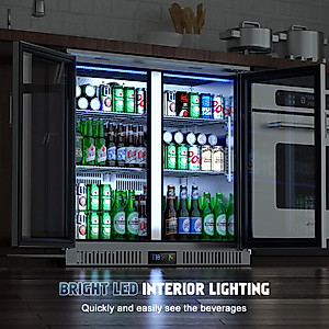 Coolski Back Bar Cooler Counter Height Beverage Refrigerator with 2 Glass Doors, Commercial Undercounter Display Fridge for Beer Soda Wine, 7.4 Cu.Ft. Capacity/LED Lighting/ETL NSF Approved