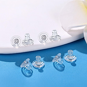 Earring Backs, Silver Silicone Locking Secure Earring Backs for Studs, Hypoallergenice Silicone Earring Backs Replacements for Studs/Droopy Ears, No-Irritate Earring Backs for Adults (Silver)