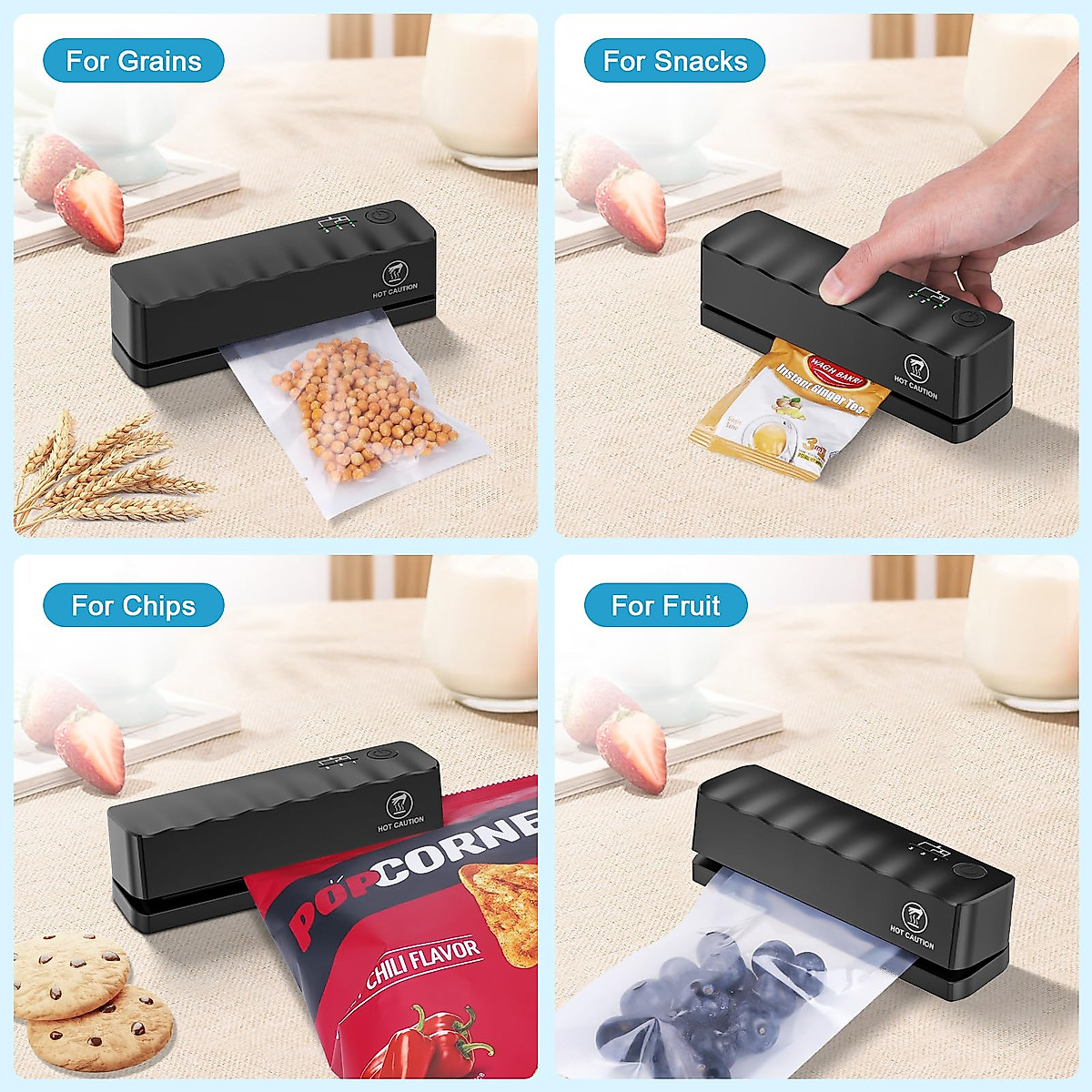 Upgraded Mini Bag Sealer，4000mAh Rechargeable Handheld Mini Heat Sealer with 4.7" Heating Strip & 5 Adjustable Gears-Quick Heat Bag Resealer for Chip Bag, Snack Bag, Plastic Bag - Keep Food Fresh