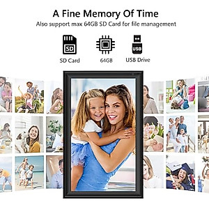 YENOCK 64GB FRAMEO 15.6 inch WiFi Digital Picture Frame 1920x1080 FHD Large Smart Digital Photo Frame IPS Touch Screen Auto-Rotate Wall Mountable Motion Sensor Share Photos/Videos Instantly via APP