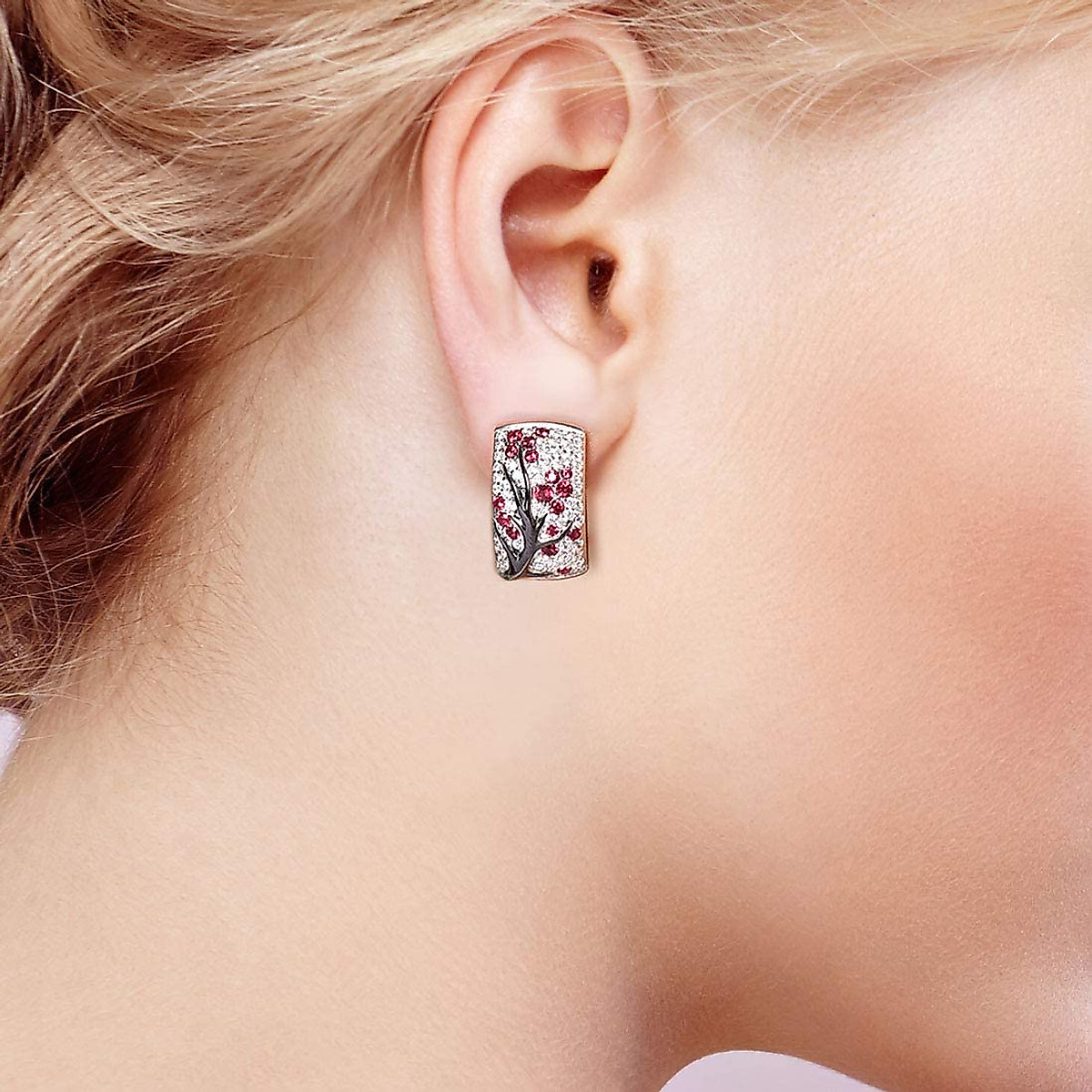 Santuzza 925 Sterling Silver Cherry Earrings Created Ruby Cubic Zirconia Tree Branches Dangle Earrings for Women