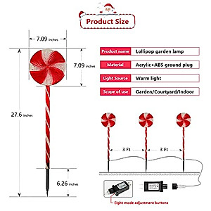 Lollipop Christmas Pathway Lights, 29" Lollipop Peppermint Pathway Lights, Outdoor Markers Christmas Decorations Lights with 8 Lighting Modes for Xmas Holiday Party Walkway Patio Garden Decor