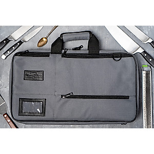 famzigo Silver Chef Knife Bag - 29 Flexible Universal Pockets, Detachable Adjustable Shoulder Strap - Professional Kitchen Accessories - Camping Storage, Carrying Case