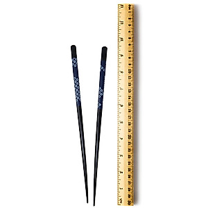 Black and Blue Bamboo Chopsticks with Rest, Reusable Chopstick Set for Sushi, Ramen, and Noodles, Japanese Kitchen Supplies, 9.75 Inches
