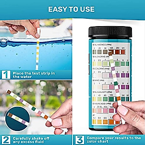 Pool Test Strips, 7in1 Quick & Accurate Pool and Spa Test Strips, Pool Water Test Kit - 100 Bromine, pH, Hardness, Alkalinity, Chlorine Pool Water Tests, Spa and Hot Tub Test Strips with E-Book - JNW