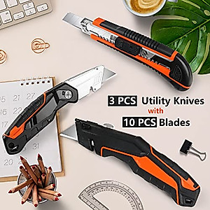 DIYSELF 3 Pack Box Cutter, Heavy Duty Utility Knife for Cardboard, Box Cutters Razor Knife for Construction, Work, Box Opener Cardboard Cutter for Warehouse, Office, Shop, Box Knife Exacto Knife