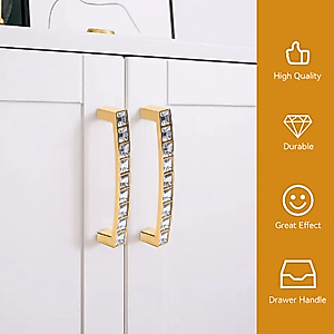 Gold Crystal Handles, Clear Crystal Cabinet Pull Bling Door Knobs Double Hole Cupboard Handles for Wardrobe, Kitchen, Bedroom