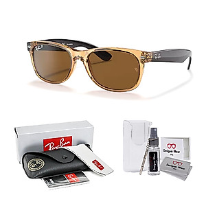 Ray-Ban RB2132 NEW WAYFARER Square Sunglasses for Men for Women + BUNDLE with Designer iWear Eyewear Kit (Honey/B-15 Brown Polarized)
