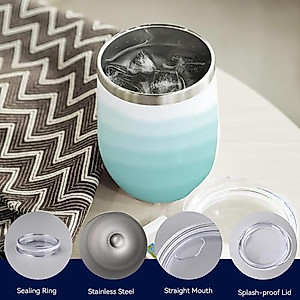 silichee 20 Oz Stainless Steel Wine Tumbler with Lid Turquoise Green Watercolor Background Insulated Tumblers Vacuum Coffee Mugs for Hot and Cold Drinks,Coffee,Wine