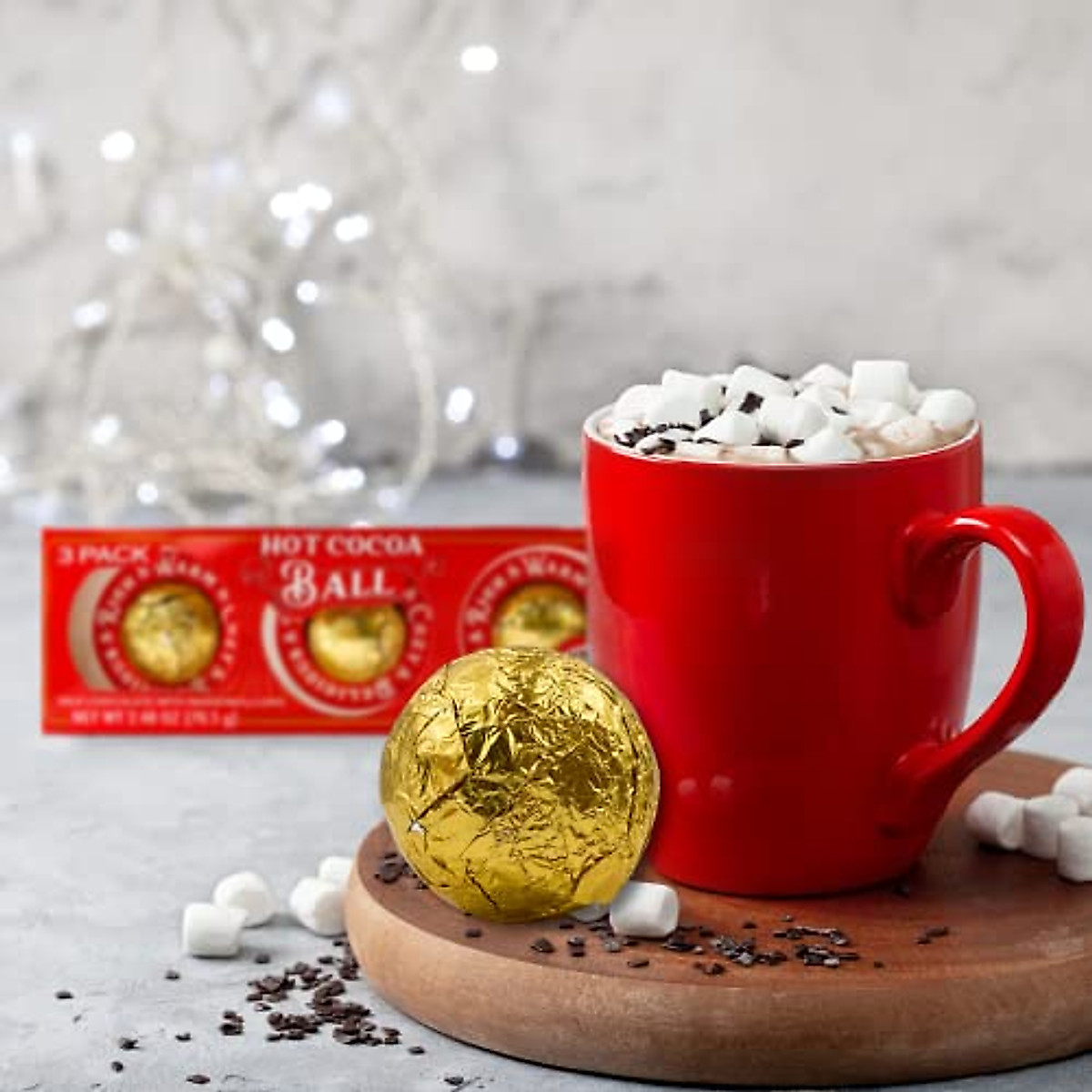 Christmas 2023 Hot Chocolate Melting Balls with Mini Marshmallows, Individually Wrapped Cocoa Melts, Holiday Themed Dessert Drink, Pack of 2, 6 Balls (Milk Chocolate)